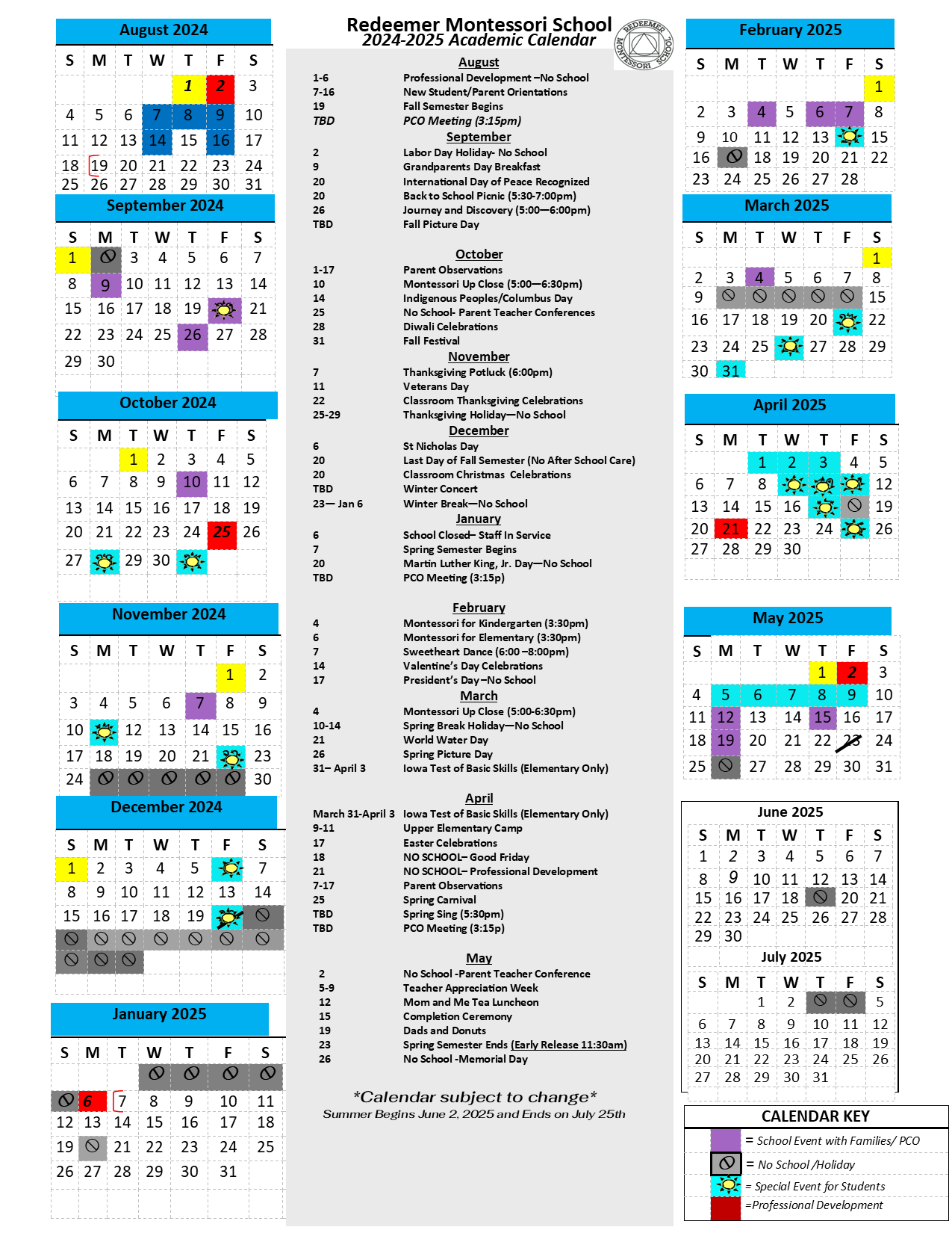 Calendars - Redeemer Montessori School